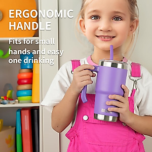 Mollcity Insulated Tumbler with Handle 16 oz Stainless Steel Double Wall Vacuum Tumbler Travel Water Cup with Lid and Straw, BPA Free (Purple)