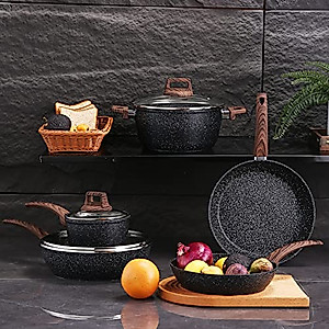 Hausfrau Induction Pots and Pans Set Nonstick, 8pcs Kitchen Cookware Set Non Stick, Non Toxic Black Granite PFOA Free