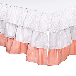 The Peanutshell Safari Love Baby Crib Bedding Set for Girls, 3-Piece Elephant, Coral, Grey and Green | 100% Cotton | Crib Comforter, Fitted Sheet, 3 Tier Crib Skirt Included