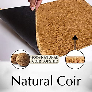 Joy to The World Coir Door Mat Merry and Bright Rug Buffalo Plaid Leopard Christmas Funny Thick Durable Non Slip Mat for Indoor Outdoor Porch Home Entryway 24x36in