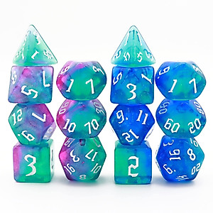 Haxtec 14PCS Glitter DND Dice Set Purple Blue Polyhedral RPG Dice for Dungeons and Dragons Gift