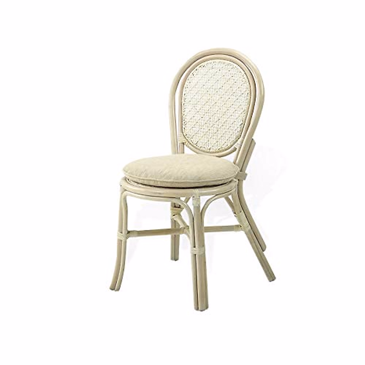 Set of 4 Denver Dining Handmade Wicker Side Chairs with Cream Cushions Natural Rattan, White Wash