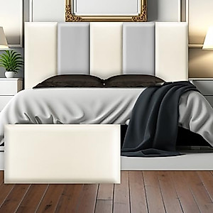 Hanaive Peel and Stick Headboard 23.6'' x 11.8'' Upholstered Wall Panels for Twin, Queen and King 3D Anti Collision Wall Panel Reusable and Removable Padded Wall Panel for Bedroom (Gray, White,6 Pcs)