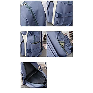 Aesthetic Backpack Set for Teens 5pcs for School Cute Kawaii Backpack with Pins and Plushies Cute Accessories (Blue)