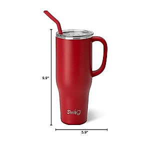 Swig Life 40oz Mega Mug, 40 oz Tumbler with Handle and Straw, Cup Holder Friendly, Dishwasher Safe, Extra Large Insulated Tumbler, Stainless Steel (Crimson)
