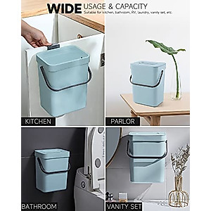 MONGTINGLU 1.3 Gallon Small Trash Can with Lid - Countertop Food Waste Bin, Kitchen Hanging Trash Can for Cabinet Door/Under Sink, Small Garbage Can for Desk, 5L(Subtle Blue)