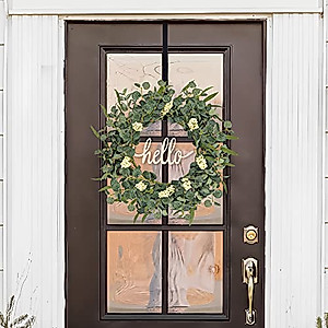 Eucalyptus Wreath for Front Door Outside,Green Wreaths Greenery Porch Decor for St Patricks Day,Winter,Spring,Summer,Christmas,All Season,Year Round,Holiday(with Sign&Hanger, Assembly Needed)