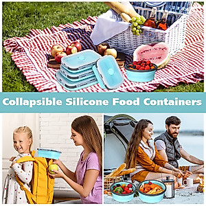 8 Pieces Collapsible Food Storage Containers Foldable Silicone Lunch Containers with Lids, 4 Pcs Silicone Rectangle Collapsible Bowls and 4 Pcs Round Food Bowls, Microwave Freezer and Dishwasher Safe