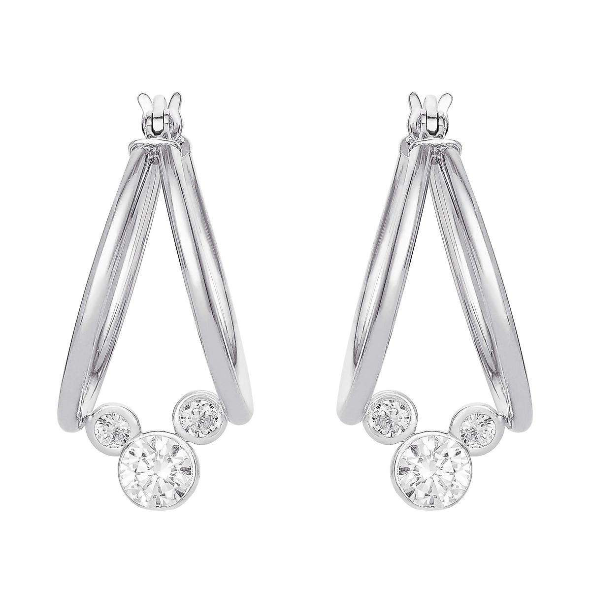 Disney Mickey Mouse Captured Hoop Earrings Sterling Silver Cubic Zirconia Jewelry for Women