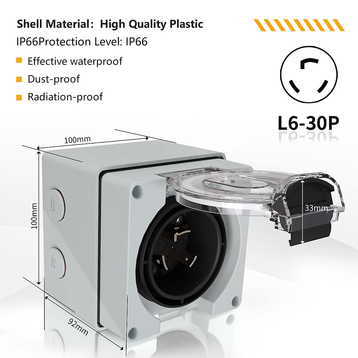 STARELO 30 Amp NEMA L6-30P Generator Power Inlet Box,250 Volt,Outdoor dustproof and Weatherproof for generators, Welding Machines, etc.ETL Listed.(NEMA L6-30P Box)