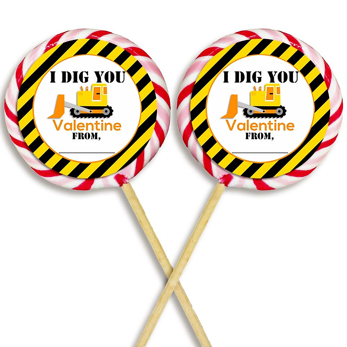 I Dig You Construction-Themed Valentine Party Favor Sticker Labels, 40 2" Party Circle Stickers by AmandaCreation, Great for Classroom Valentines, Envelope Seals, Gifts & Treats