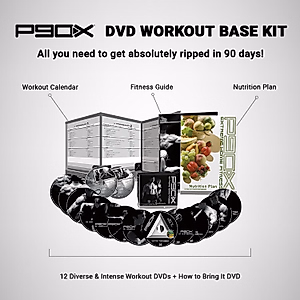 P90X DVD Workout Base Kit, Home Gym Bodyweight Exercise Program, No Workout Equipment Needed, Nutrition Guide Included, 12 Fitness DVDs