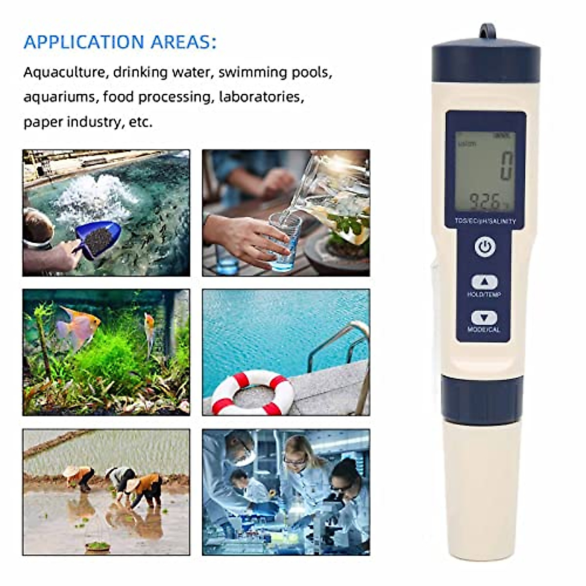 AUNMAS Multifunctional Portable PH/Salinity/TEM/TDS/EC 5in1 Digital Water Quality Tester Monitor Meter Pen