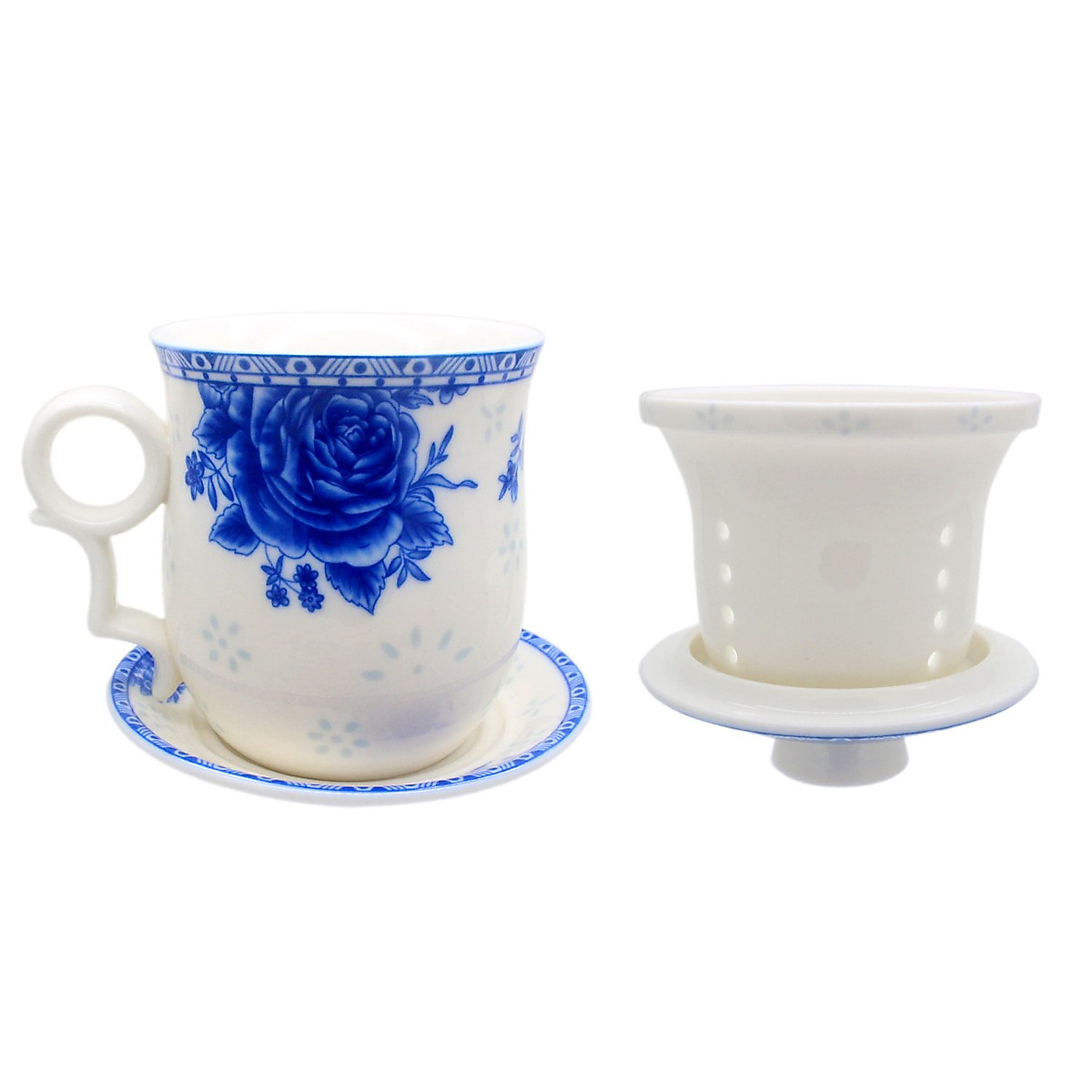 Ameolela Porcelain Tea Cup with Infuser Lid and Saucer Sets - Chinese Jingdezhen Ceramics Coffee Mug Teacup Loose Leaf Tea Brewing System for Home Office