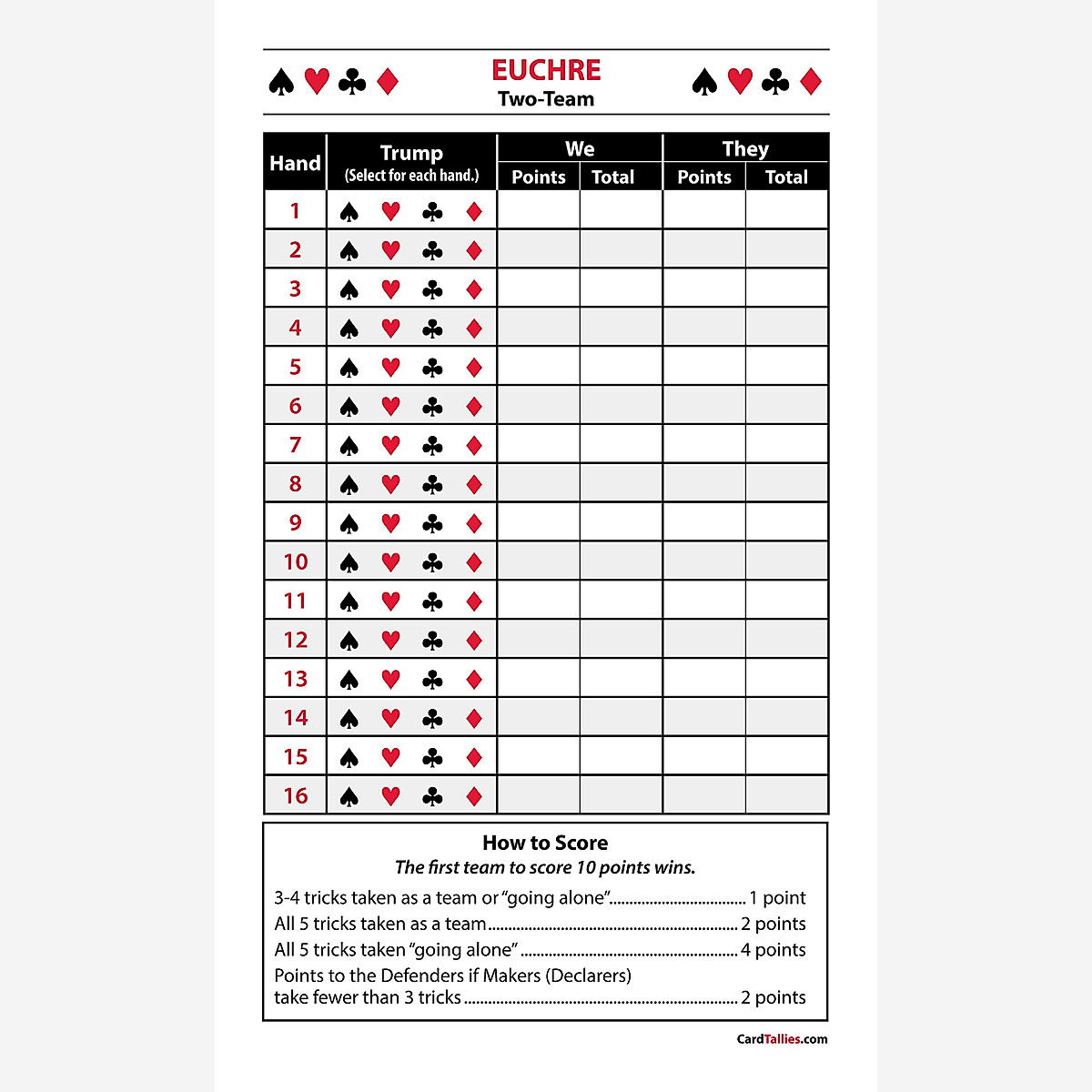 Euchre Score Pads (3 Pads, 50 Sheets Each) Enjoy The Original. Made in The USA.