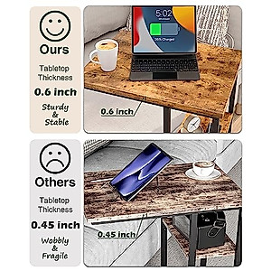 Innerjoin 2 Shelves C Side Table with Metal Frame, C Shaped End Table, TV Tray Table for Couch, Sofa Table for Living Room Bedroom, Bedside Table, Rustic Vintage Style, Brown