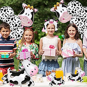 DREMISI 14Pcs Cow Balloons Cute Cow Shape Mylar Foil Balloons Cow Head Balloons Can Float Huge Animal Balloons Black Pink Cow Print Balloons for Baby Shower 1st Birthday Farm Animal Theme Party Decor