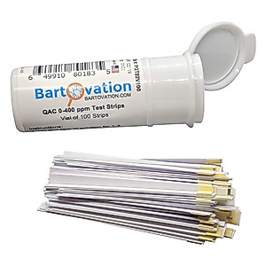 Restaurant Quaternary Ammonium (QAC, Multi Quat) Sanitizer Plastic Test Strips, 0-400 ppm [Vial of 100 Strips]