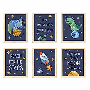 ArtbyHannah 6 Pack 8x10 Inch Framed Nursery Wall Art Decor with Wood Frame and Moon Animals & Letter Prints for Playroom, Kids Children Room Bedroom Decoration