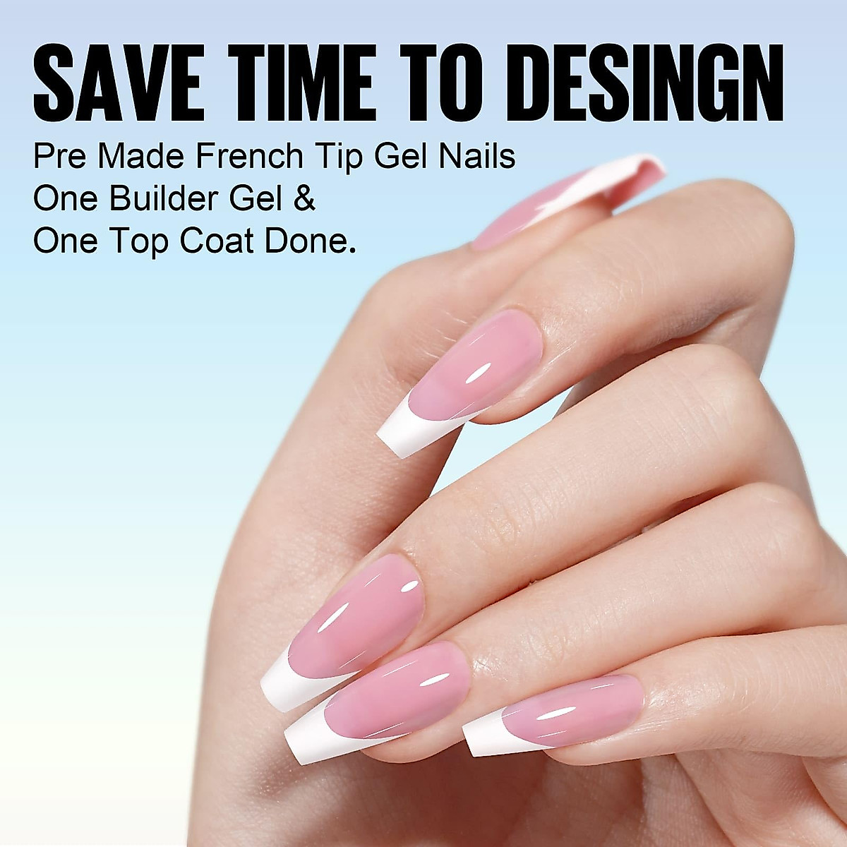 TOMICCA French Tip Press on Nails, Medium Coffin Acrylic Nail Tips, 180Pcs Fake False Nail Tips, 3 in 1 Full Cover Gel Nail Tips for Nail Extensions Light Pink