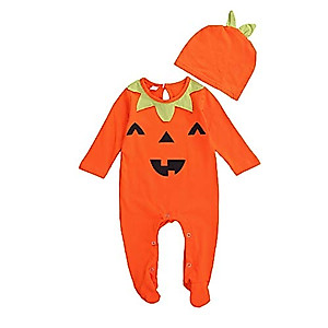 DuAnyozu Infant Baby Girl Boy Halloween Costumes Outfit Pumpkin Footed Romper Jumpsuit Fancy Clothes (0-3 Months, Orange)