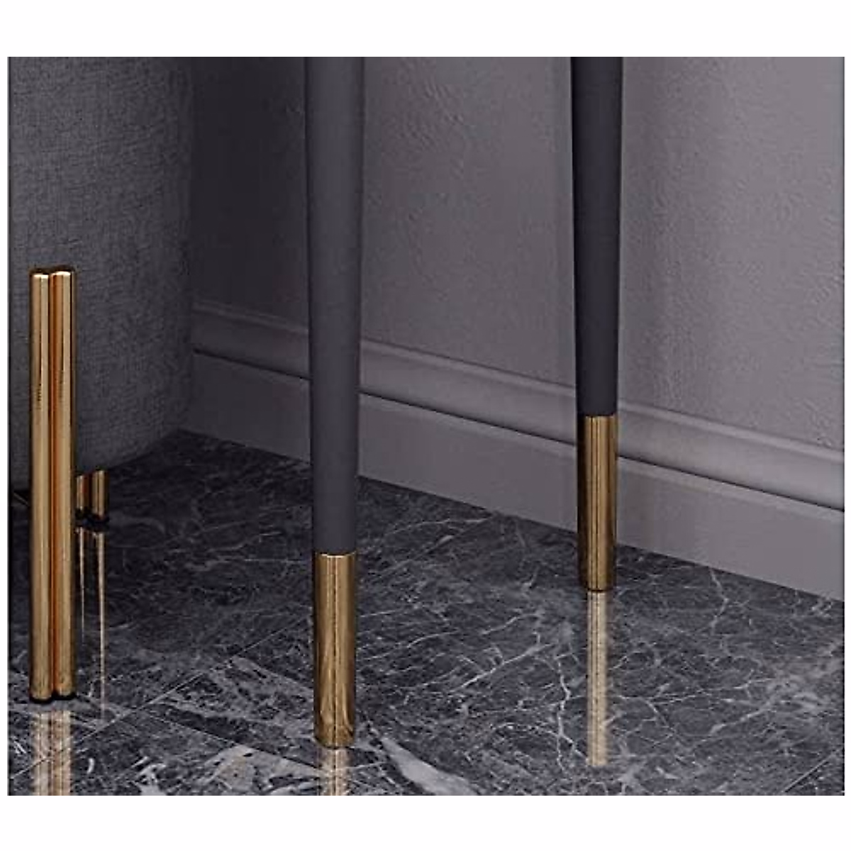 LEONYS Vanity Makeup Set with 3 Drawers, Dressing Table with Mirror and Cushioned Stool, Makeup Desk, Solid Wood Legs