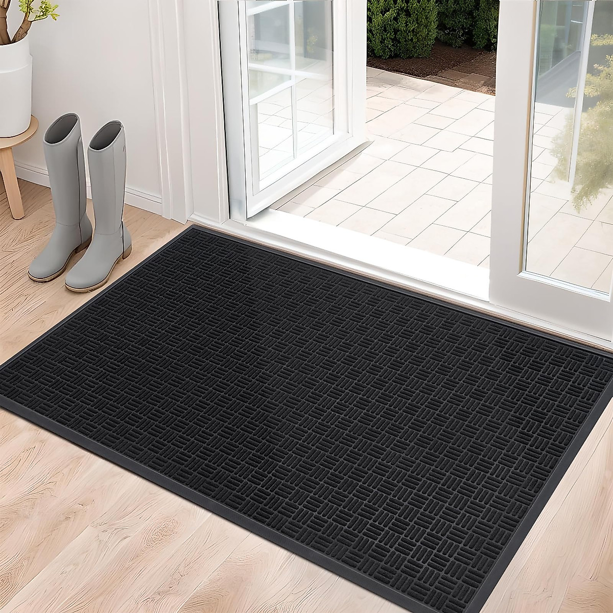 Mibao Front Door Mat, Heavy Duty Durable Welcome Mat for Outdoor Indoor, Dirt Trapper Waterproof Super Absorbent Door Mat for Entryway Outside Patio Porch, 61.5" x 36", Black