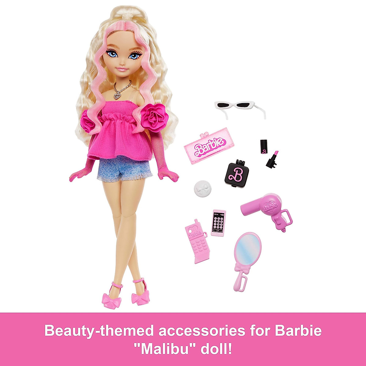Barbie Dream Besties Doll & Accessories Playset, Malibu” Posable Fashion Doll with Wavy Blonde Hair, 11 Makeup & Hair Themed Pieces