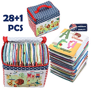 Alphabet Baby Toy Gift, Soft Cloth Alphabet Cards 28PCS, ABC Learning Flash Cards with Bag, Early Educational Learning Toys for Babies Infants Toddlers 1-2 2-4 Years Boys Girls, & Animal Guide Book