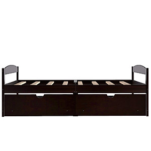 KoiHome Wooden Daybed with 2 Storage Drawers, Twin Size Platform Bed Frame, Daybed Twin for Kids Boy Girls Bedroom,Living Room, Office, No Box Spring Needed, Twin Size Day Beds Sofas in Espresso