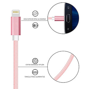 sharllen iPhone Charger Cord iPhone Lightning Cable 3/3/6/6/10FT 5Pack Nylon Braided USB Fast iPhone Charging Cable&Syncing Long Cord Compatible iPhoneXs/Max/XR/X/8/8P/7/7P/6/5/iPad/iPod (Rose Gold)