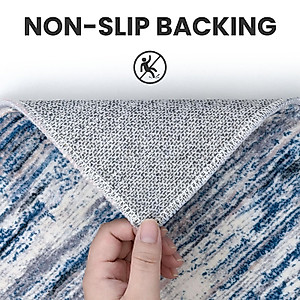 Siiloom 2x3 Navy Blue Gray Neutral Multi Modern Abstract Rug for Entryway, Super Soft Smal Area Rug, Washable Rug with Non-Slip Kitchen Rugs, Low-Pile Mat for Kitchen, Bedside, Indoor Door Mat