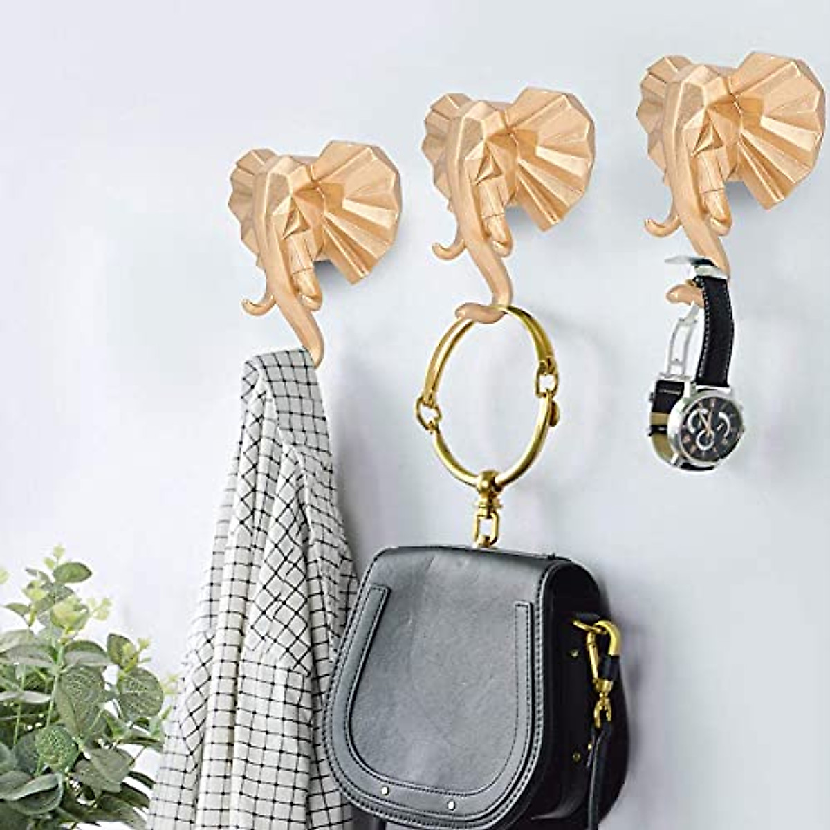 Yosoo Elephant Hook Wall Hanger, Gold Resin Hook Unique Elephant Head Design, Coat Hat Hook European Style Animal Shaped Decorative Gift for Bathroom