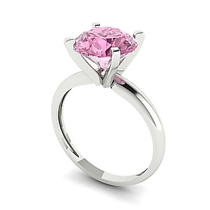 Clara Pucci 2.50ct Round Cut Solitaire Pink Simulated Diamond Excellent Engagement Bridal Promise Anniversary Ring in 18K White Gold 3.5