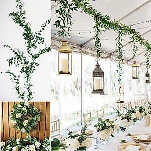 Artiflr 2 Pack Artificial Hanging Leaves Vines, 5.7 Ft Fake Willow Leaves Twigs Silk Plant Leaves Garland String in Green for indoor/outdoor Wedding Decor Party Supplies Greenery Crowns Wreath