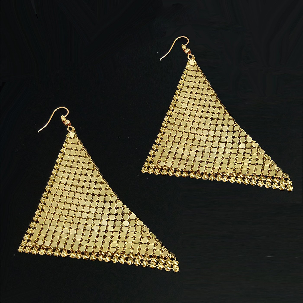 Suyi Trendy Women Earrings Metal Mesh Grid Sequins Tassel Long Drop Dangle Earrings Gold