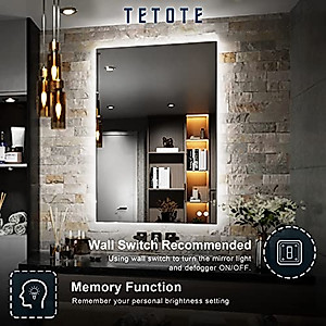 TETOTE 24 x 36 Inch LED Mirror Backlit Bathroom,Anti-Fog Mirror with Light,Dimmable,CRI90+,IP54 Water Proof,Wall Mounted Vanity Lighted Mirror,Horizontal/Vertical