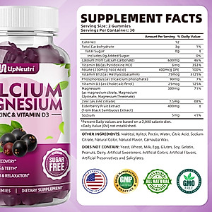 Calcium Magnesium Zinc with Vitamin D3 Supplement, Sugar Free Calcium Gummies for Women Men, High Absorption Zinc Gummies for Bone & Muscle & Immune Health, Vegan Elderberry Flavor - 60 Count