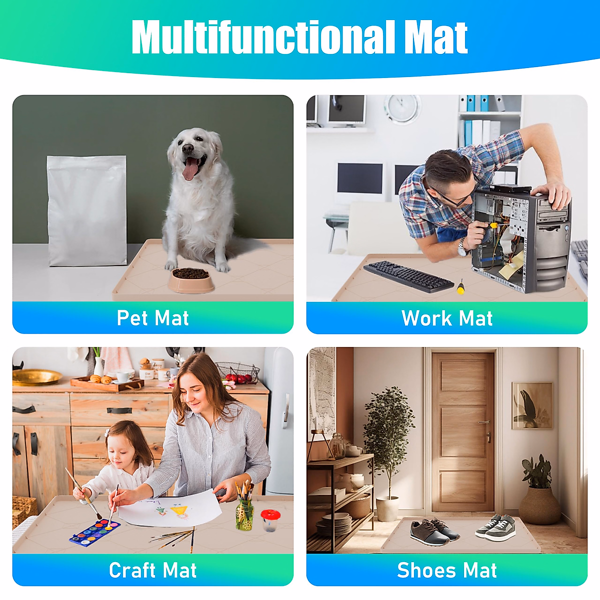 Under Sink Mats for Kitchen Waterproof, 34" × 22" Silicone Under Sink Liner Drip Tray, Cabinet Protector Mat for Drips, Leaks, Spills, Fits 36'' Standard Bathroom Cabinets