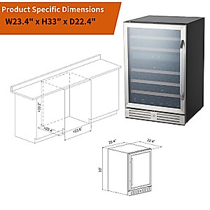 Towallmark 24 Inch Wine Cooler Refrigerator-46 Bottle, Dual Zone Seamless Stainless Steel Built-in Freestanding Wine Fridge, Double-Layer Tempered Glass Door with Lock, Under Counter Wine Cellar