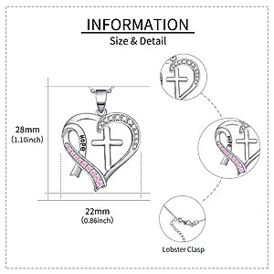 CUPENDA Breast Cancer Awareness Necklace Sterling Silver Cross Pink Ribbon Heart Pendant Survivor Gift Jewelry Gifts for Women