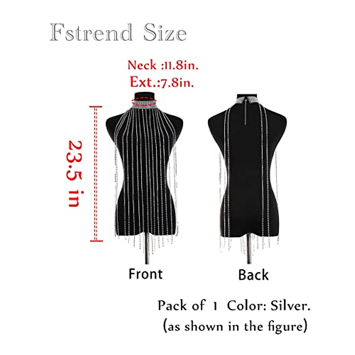 Fstrend Women Rhinestone Choker Long Tassel Necklaces Sparkly Crystal Collar Necklace Fashion Statement Party Festival Body Accessories Jewelry Chain