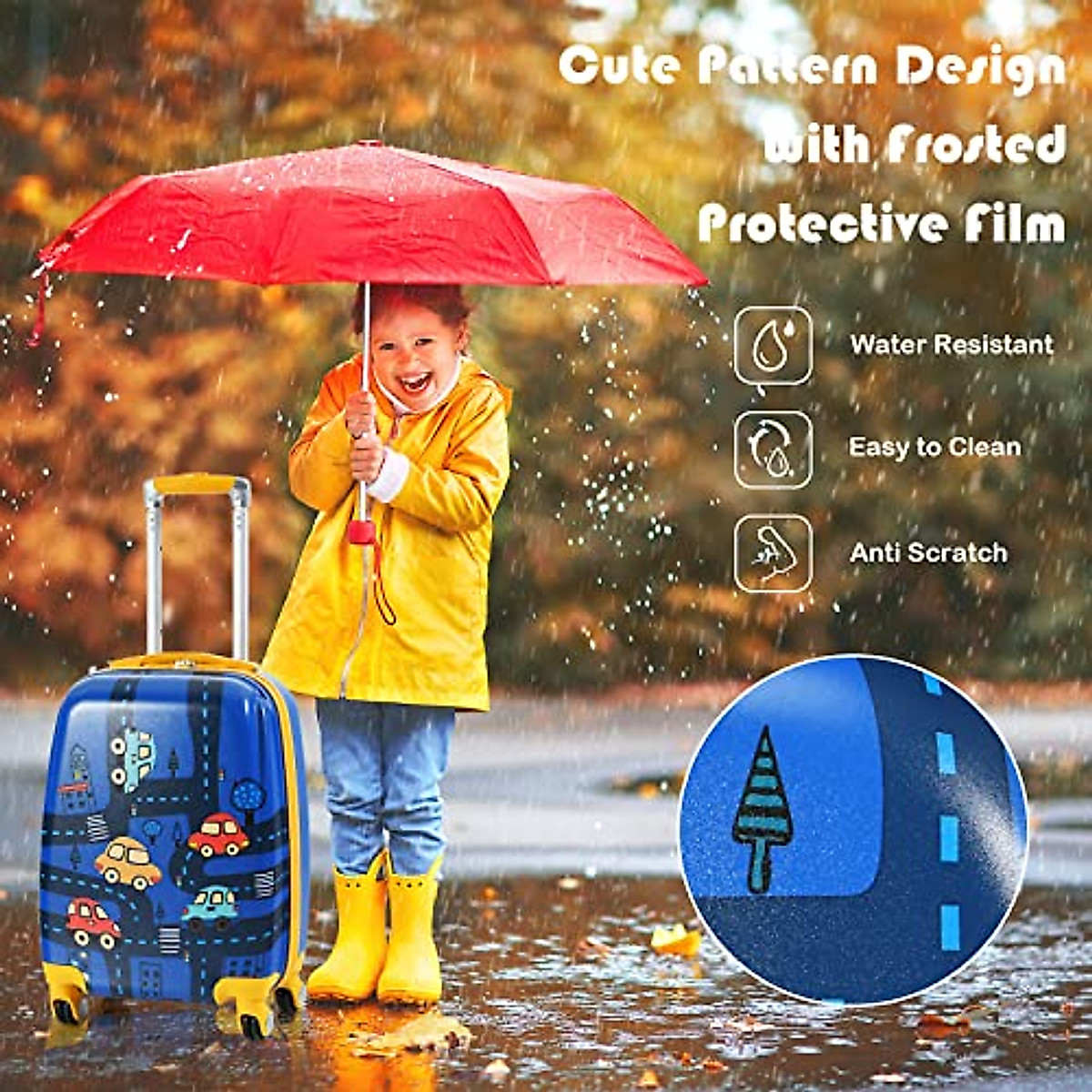 Goplus Kids Luggage Set, 12" & 18" Kids Carry On Luggage Set, Multi-directional Wheels Suitcase, Large Capacity Rolling Trolley Suitcase, Gift for Boys and Girls Toddlers Children Travel (Car)