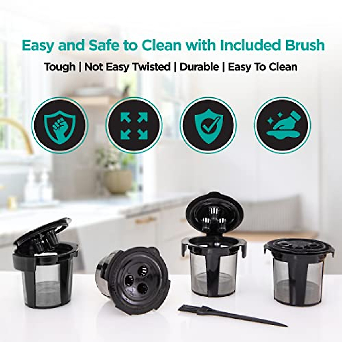 4 Ninja Reusable Coffee Filter Pods for Ninja Dual Brew Coffee Maker - K Cups for Ninja Coffee Maker DualBrew Pro, CFP201 CFP301 CFP400 - Reusable K-Cups Filters for Ninja Coffee Brewer