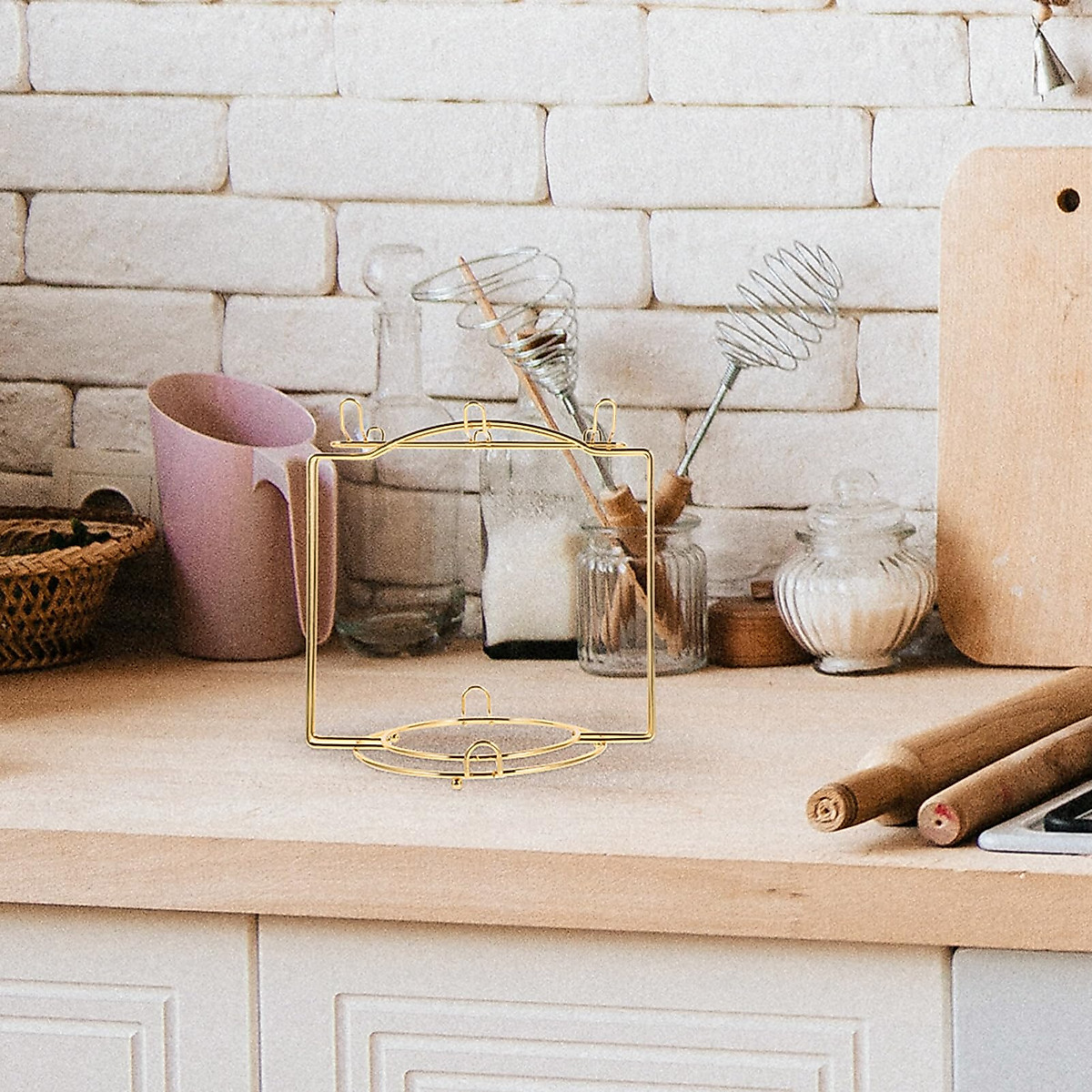 Cabilock Coffee Cup Holder with 6 Hooks, Stainless Steel Cup Holder Stand, Coffee Counter Bar Accessory (Golden)