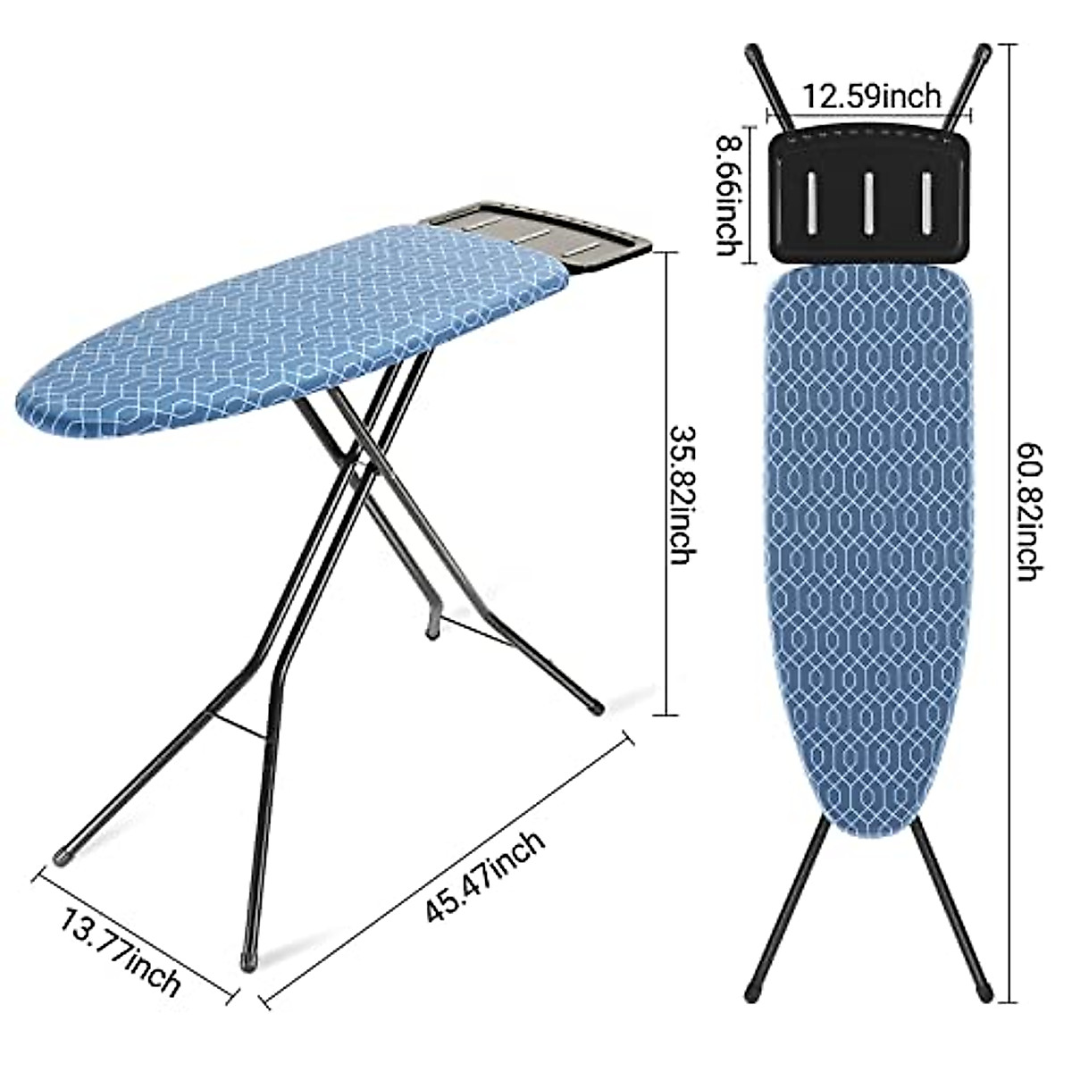 APEXCHASER Ironing Board with Iron Rest, 2 Heat Resistant Covers and Seven-Level Adjustable Heights, Space-Saving Iron Boards with Heavy Sturdy Metal Legs