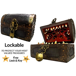 Galdor's Guild Mimic Dice Chest Storage Box | Free Lock & Key | Compatible with Dungeons & Dragons Players, Dungeon Master/DM RPG Gaming | Holder Vault Case | Holds 4 Sets of Polyhedral Dice (Regular)