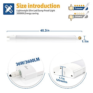 Tobeter 4FT LED Vapor Tight Light Fixture,LED Shop Light,Linkable LED Tube Light Fixture,Waterproof Ceiling Lights for Garage Warehouse Basement Bathroom Office Car Wash 36W 3600LM IP66 4000K