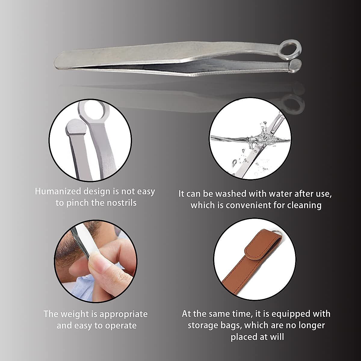 1 Pack Nose Hair Tweezers with PU Pouch, Stainless Steel Nasal Clippers with Safety Round Head, Brows Facial Nose Hair Tweezers for Men Women