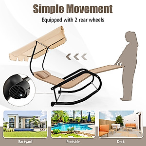 Tangkula 2 Person Lounge Chair with Adjustable Canopy, Outdoor Chaise Lounge with 2 Detachable Pillows and Wheels, Extra Large Double Patio Hammock Bed Swing for Backyard, Poolside